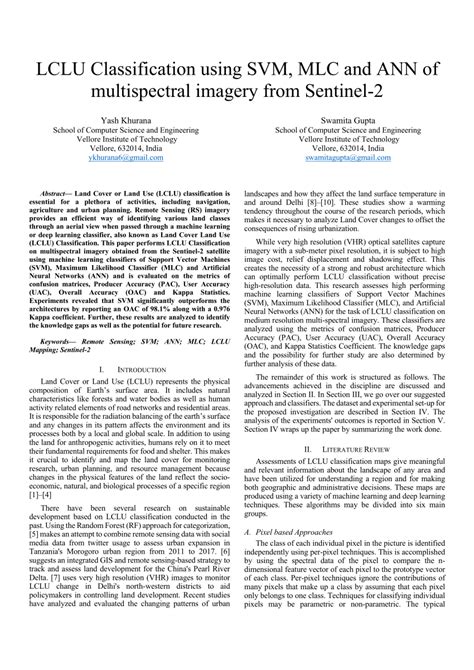 Pdf Lclu Classification Using Svm Mlc And Ann Of Multispectral