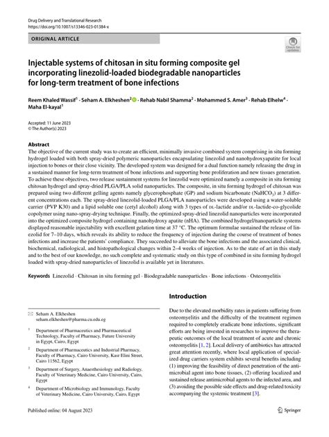Pdf Injectable Systems Of Chitosan In Situ Forming Composite Gel