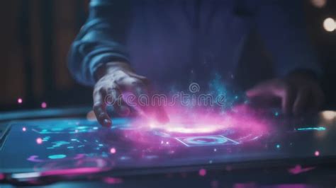 Software Engineer Designing Futuristic Interactive Touchscreen Interface Stock Footage Video