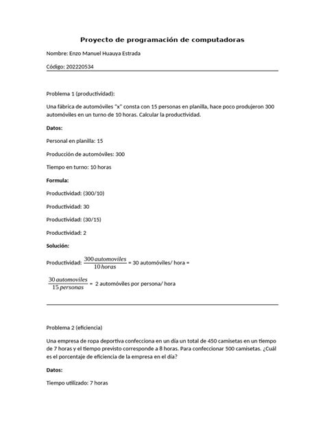 Proyecto De Programación De Computadoras Pdf