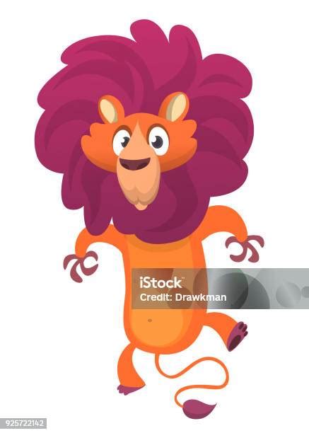 행복 한 재미 있는 만화 사자입니다 어린이 책에 대 한 벡터 캐릭터 일러스트 레이 션 갈기에 대한 스톡 벡터 아트 및 기타