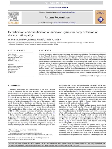 pdf identification and classification of microaneurysms for early