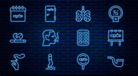 세트 라인 파이프 흡연 질병 폐 남자 담배 심장병 일 니코틴 껌 물집 팩 및 지역 아이콘 없음 벡터 0명에 대한 스톡 벡터 아트