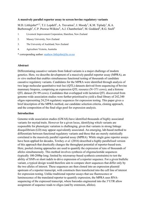 Pdf A Massively Parallel Reporter Assay To Screen Bovine Regulatory