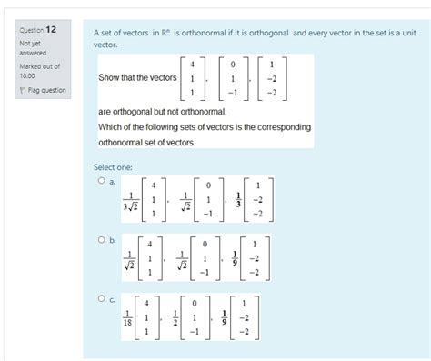 Solved Question 12 A Set Of Vectors In Rn Is Orthonormal If