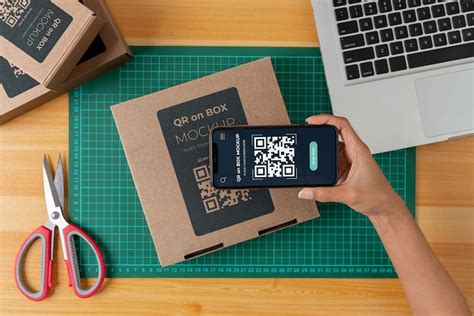 상자 모형 디자인의 Qr 코드 프리미엄 Psd 파일