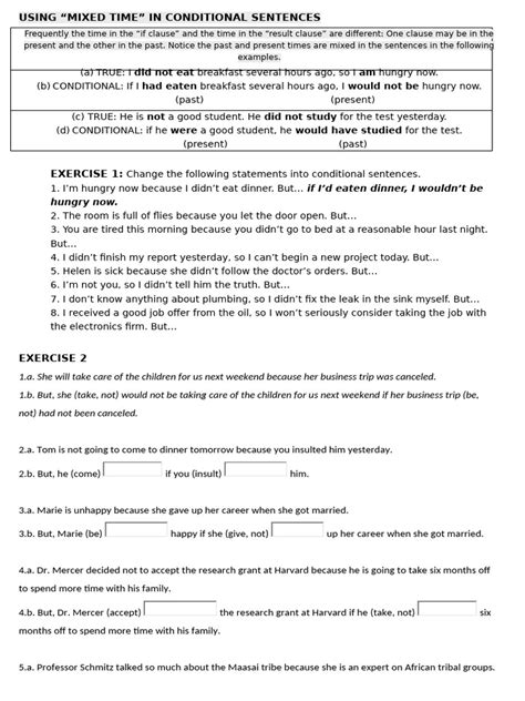 Mixed Conditional Exercises English Pdf