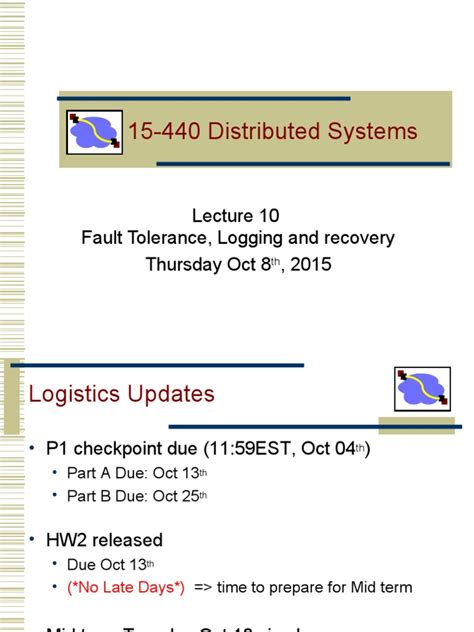 15 440 Distributed Systems Fault Tolerance Logging And Recovery