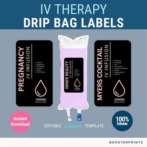 Editable Iv Bag Labels Iv Vitamin Therapy Bag Label Iv Label Template
