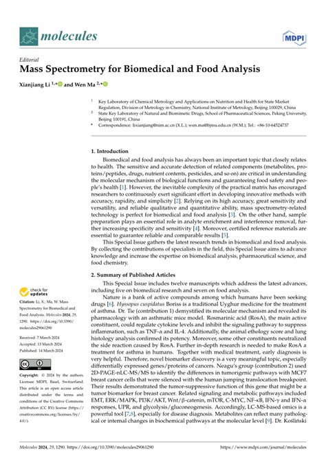 Pdf Mass Spectrometry For Biomedical And Food Analysis