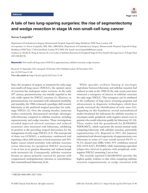 Pdf A Tale Of Two Lung Sparing Surgeries The Rise Of Segmentectomy