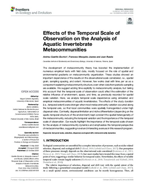 Pdf Effects Of The Temporal Scale Of Observation On The Analysis Of Aquatic Invertebrate