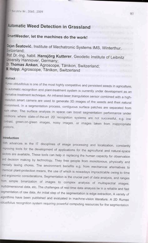 Pdf Automatic Weed Detection And Treatment In Grasslands