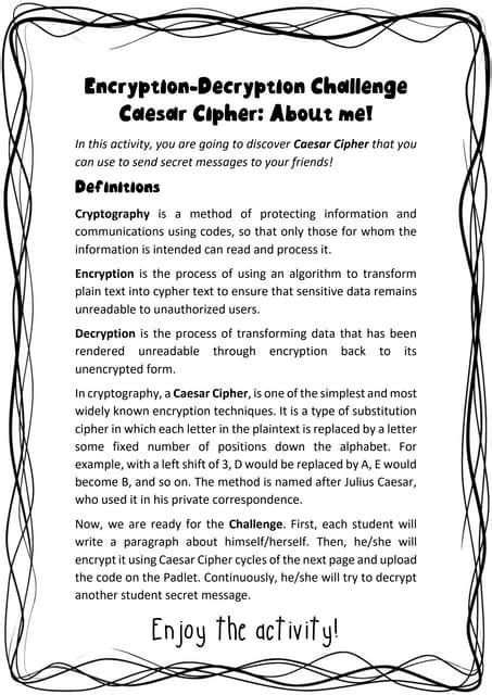 Caesarcipherworksheet Pdf