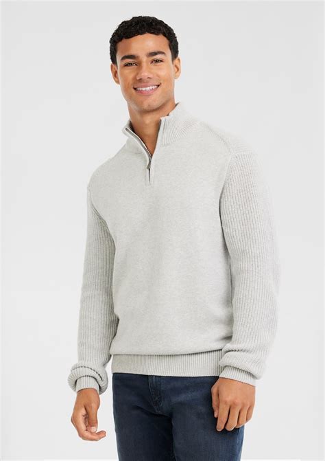 Light Grey Jaxley Zip Neck Knit Mens Tops Tarocash Au