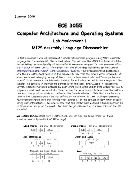 computer architecture and operating systems lab assignment 1 mips