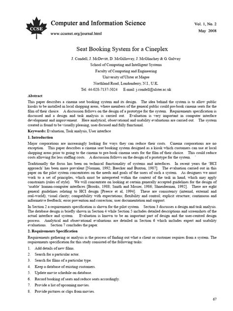 Seat Booking System For A Cineplex Download Free Pdf Usability