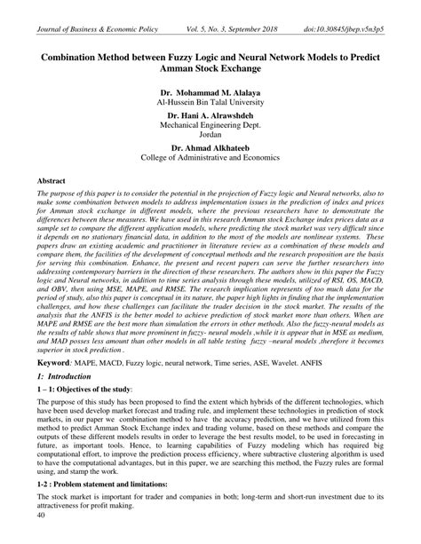 Pdf Combination Method Between Fuzzy Logic And Neural Network Models To Predict Amman Stock