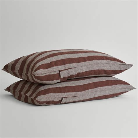 Standard Pillowcase Set In Chocolate Stripe I Love Linen