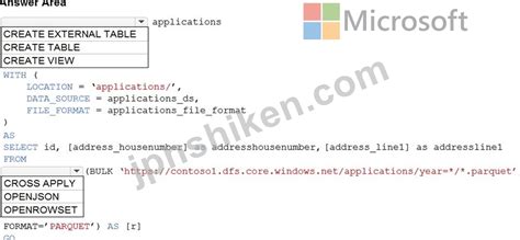 dp 203j学習教材質問45：azure synapse analytics サーバーレス sql プールにデータベースを構築しています