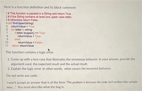 Solved Here Is A Function Definition And Its Block Comment Chegg Com