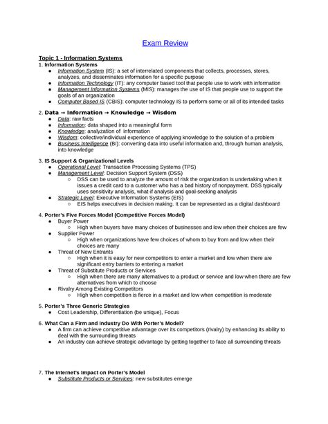 Exam Review Summary Management Information Systems Exam Review