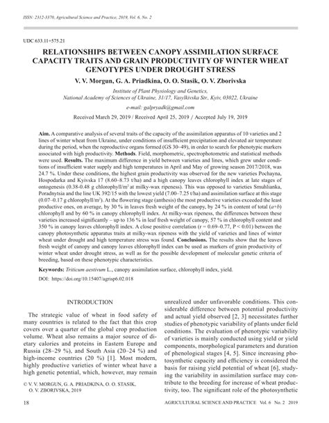 Pdf Relationships Between Canopy Assimilation Surface Capacity Traits And Grain Productivity