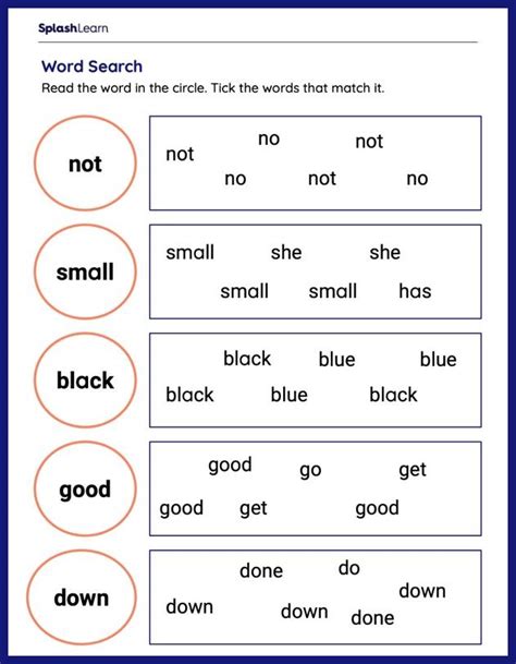 Reading Worksheet Find The Matching Sight Word Printable English Sheet