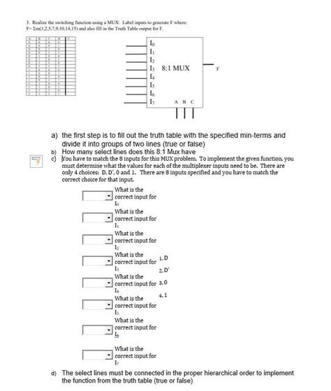 solved 3 realize the switching function using a mux label