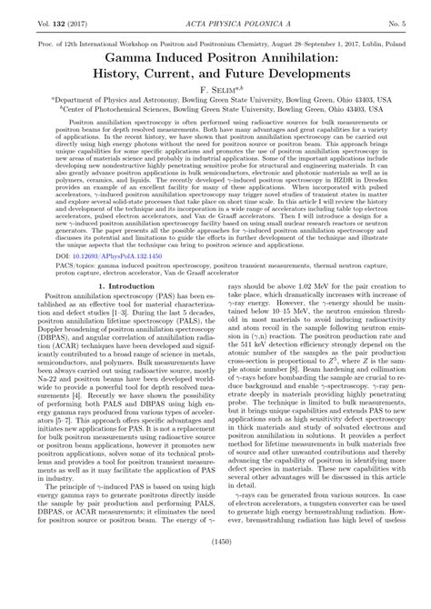 Pdf Gamma Induced Positron Annihilation History Current And Future
