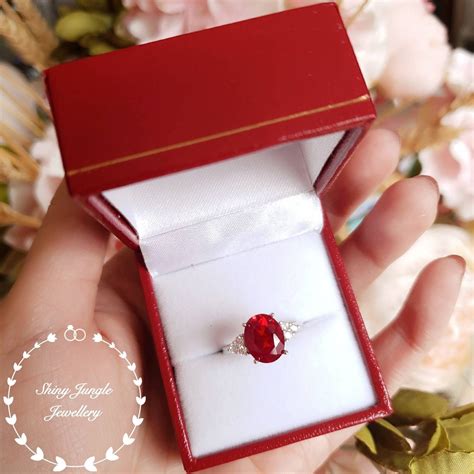 Oval Genuine Lab Grown Ruby Engagement Ring July Birthstone Etsy