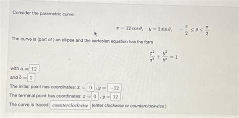 Solved Consider The Parametric Curve Chegg