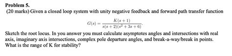 Solved Problem 5 20 Marks Given A Closed Loop System With Chegg Com