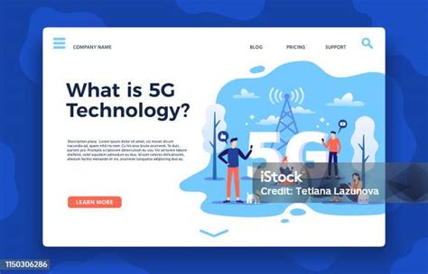 5g 네트워크 랜딩 페이지 빠른 인터넷 무선 고속 연결 5 세대 네트워크 벡터 일러스트 컴퓨터에 대한 스톡 벡터 아트 및 기타 이미지 Istock