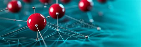 Red Spheres Connected By Lines On Abstract Turquoise Background Red