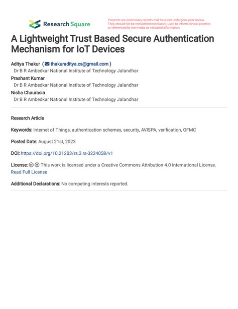 PDF A Lightweight Trust Based Secure Authentication Mechanism For IoT Devices