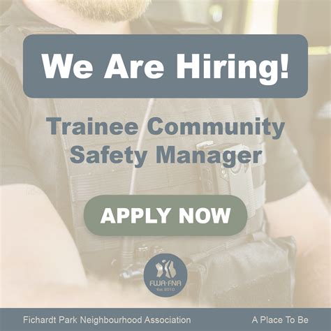 Vacancy Trainee Community Safety Manager Fichardt Park
