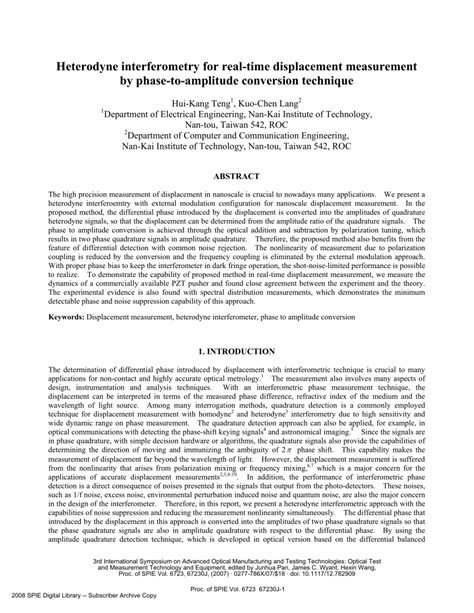 Pdf Heterodyne Interferometry For Real Time Displacement Measurement