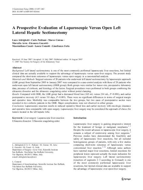 Pdf A Prospective Evaluation Of Laparoscopic Versus Open Left Lateral