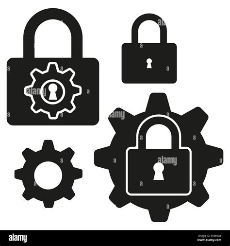 Lock And Gear Icons Security And Settings Symbols Padlock Shapes Set Vector Illustration