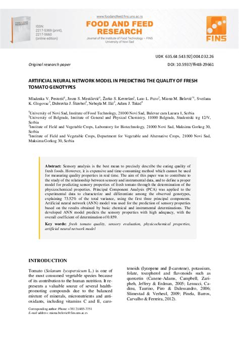Pdf Artificial Neural Network Model In Predicting The Quality Of Fresh Tomato Genotypes