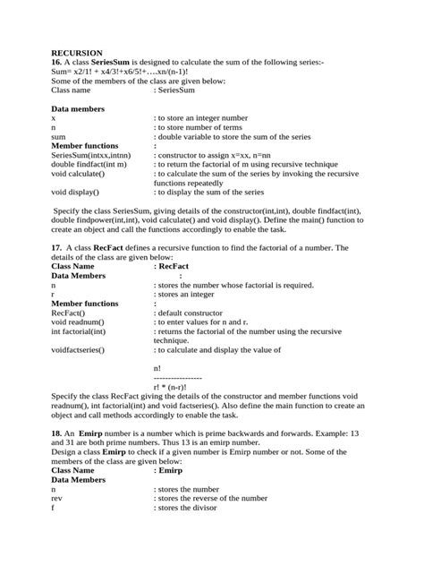 Recursion Practical Questions Pdf Constructor Object Oriented
