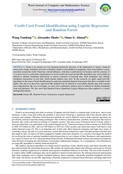 Pdf Credit Card Fraud Identification Using Logistic Regression And