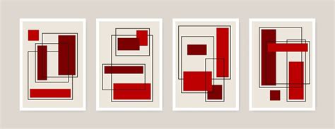 추상적인 기하학적 배경 세트 바우 하우스 포스터 기하학 모양 및 원시적 인 블록 Suprematism 스타일 현대 인쇄 벡터