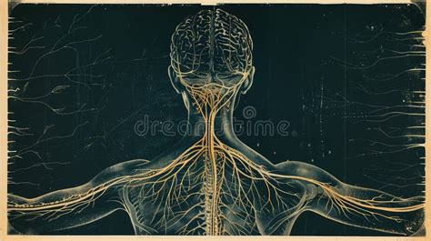 Digital Human Anatomy With Glowing Neural Network Connections On Dark
