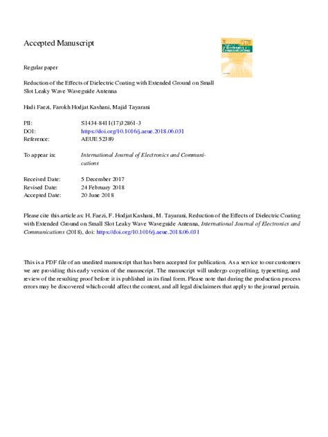 Pdf Reduction Of The Effects Of Dielectric Coating With The Extended Ground On A Small Slot