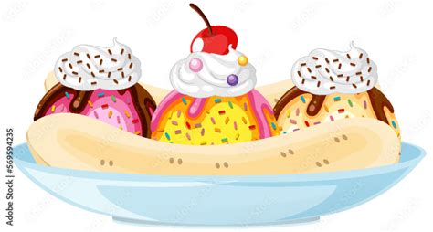 Banana Split Ice Cream Sundae On White Background Stock Vector Adobe