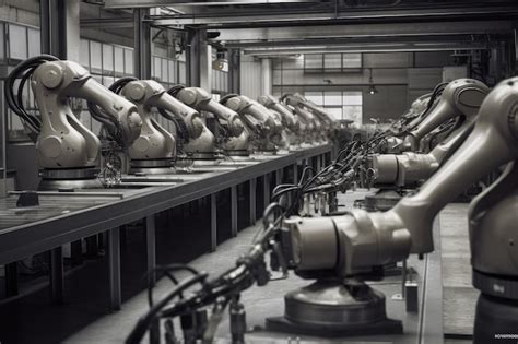 Premium Ai Image Group Of Robots Working Together In A Factory Generative Ai