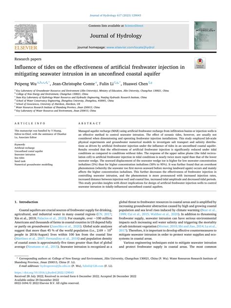 Pdf Influence Of Tides On The Effectiveness Of Artificial Freshwater