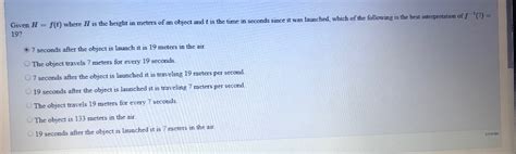 solved given h f t where h is the height in meters of an